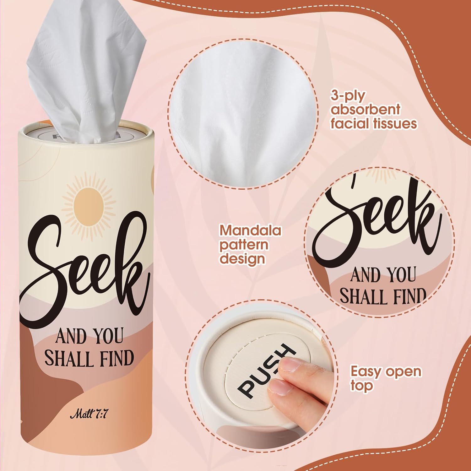 SHIQI-12 Pack Christian Car Tissues Cylinder Holder with Facial Tissue ...