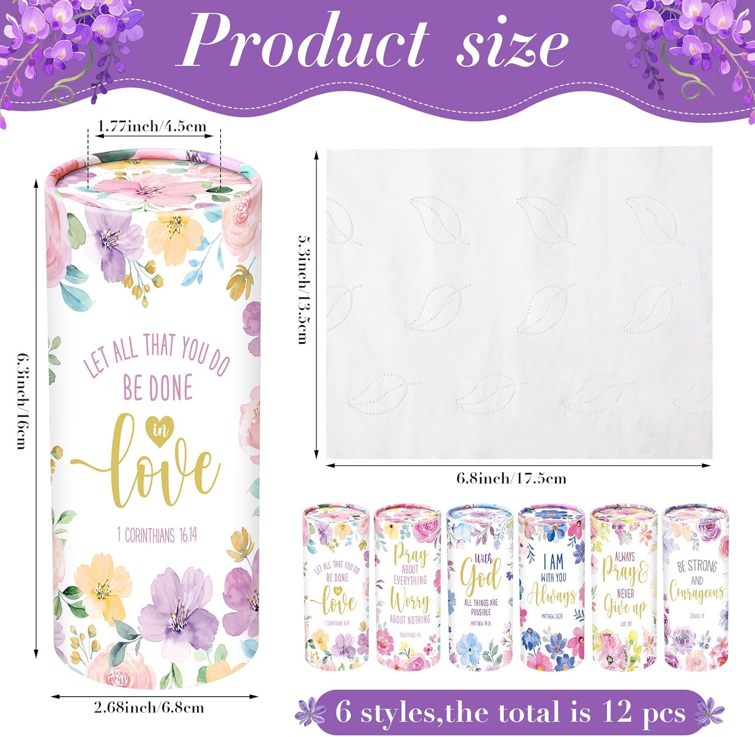SHIQI-12 Pcs Floral Christian Car Tissues Cylinder Holder with 3 Ply ...