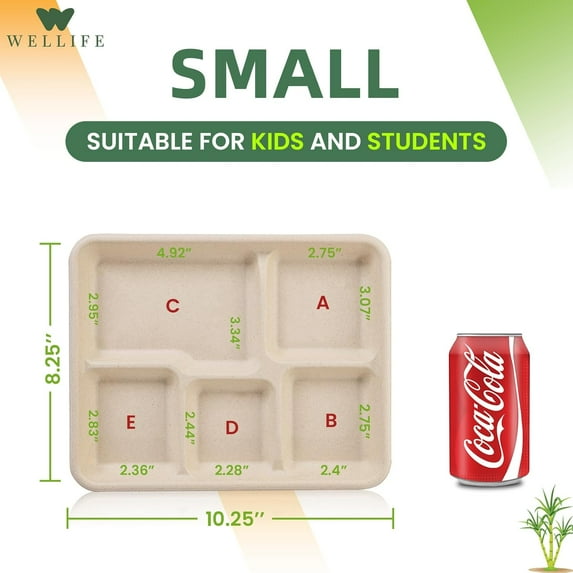 SHIQI-125 Pack Kids Small 5-Compartment Paper Plates, 10.25x8.25 Inch ...