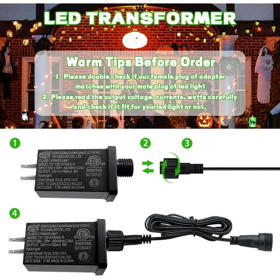 SHIQI-12V 9W LED Controller with Extension Cord, 0.75A Class 2 Power ...