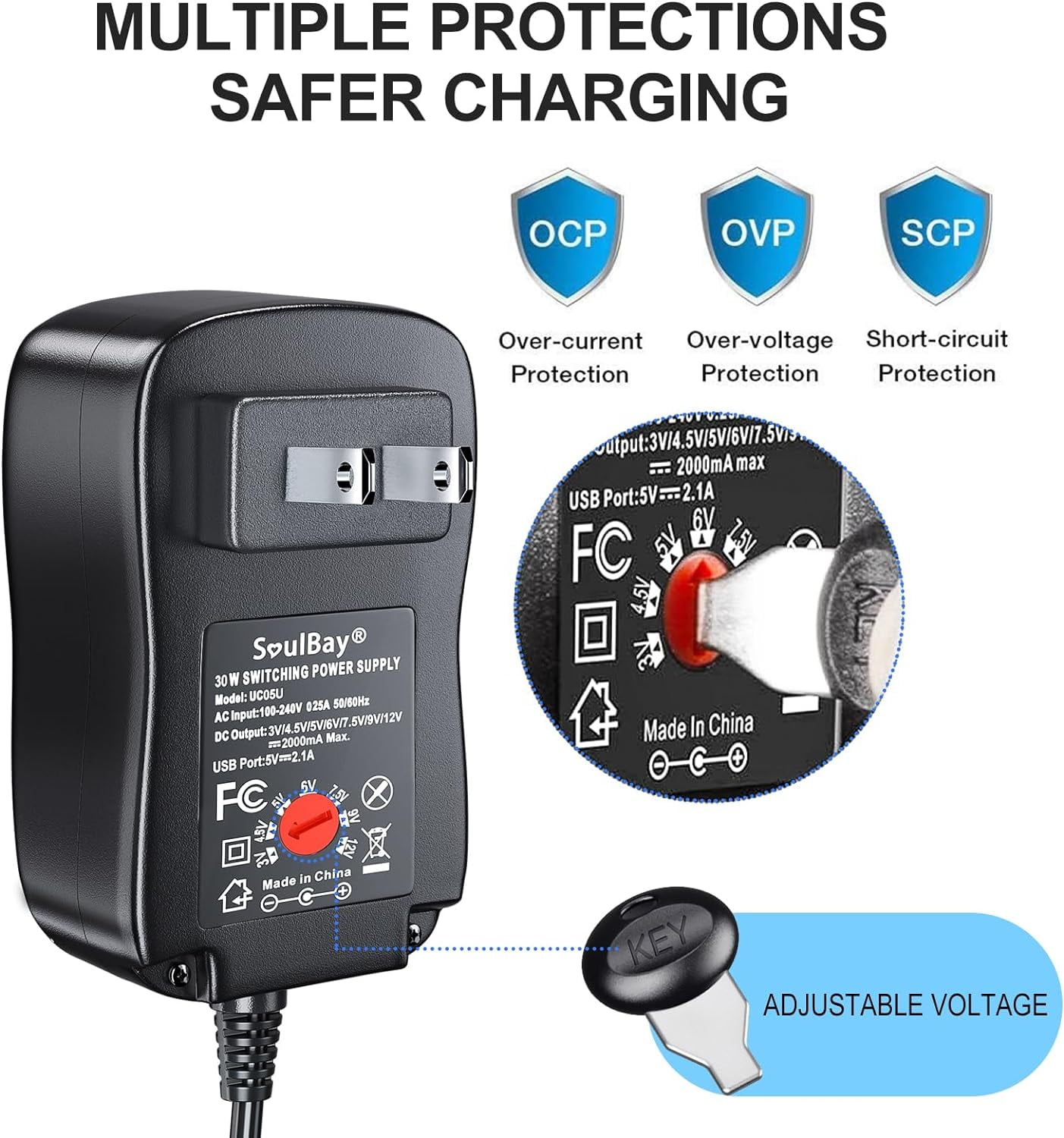 SHIQI-12V Power Supply Universal AC DC Adapter Charger with Adjustable ...