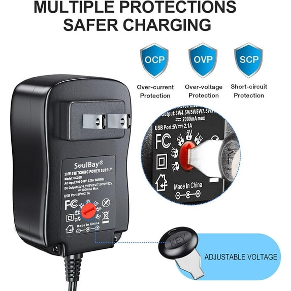 SHIQI-12V Power Supply Universal AC DC Adapter Charger with Adjustable ...