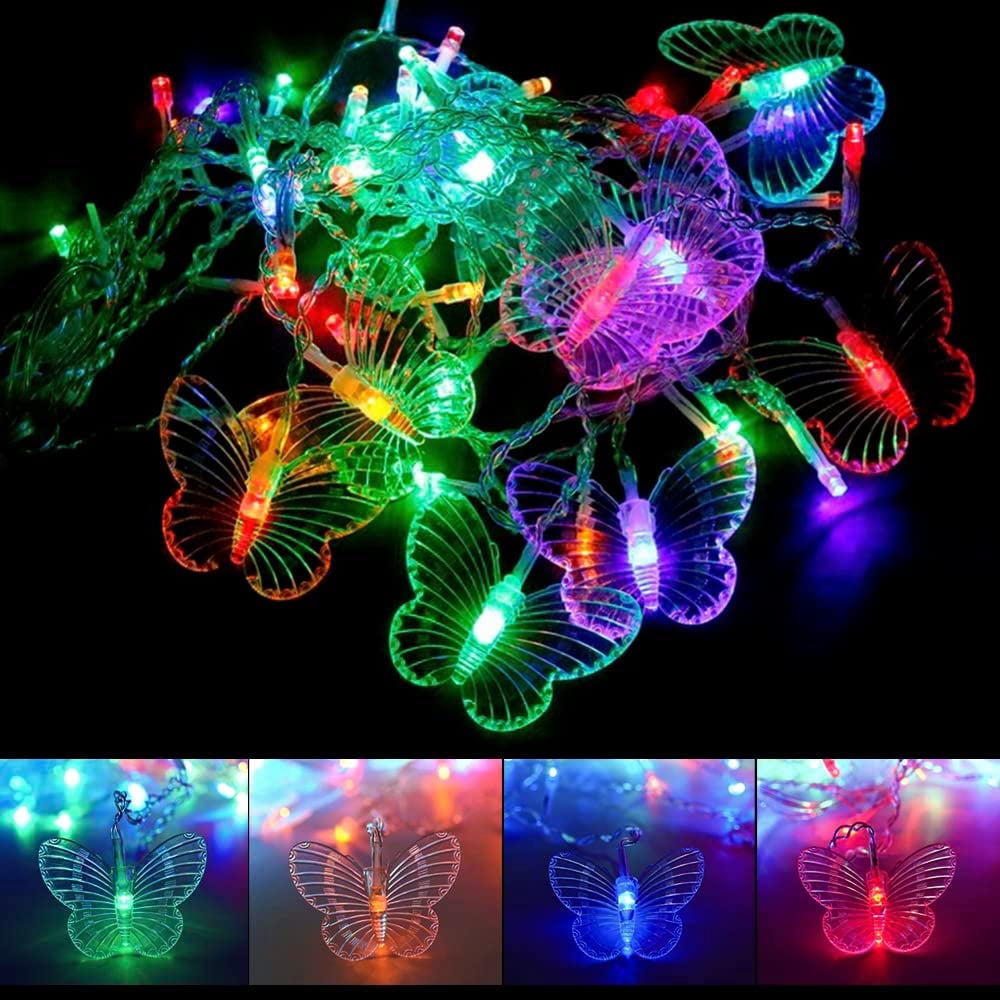 SHIQI-13FT 96 LED USB Powered Curtain Lights 16 Butterflies Twinkle ...