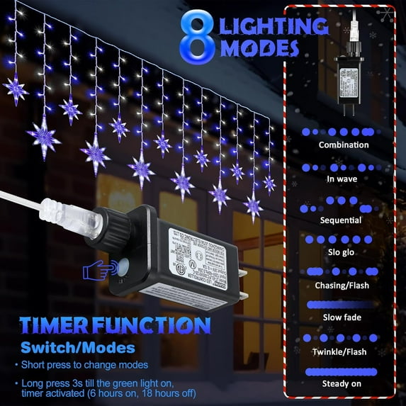 SHIQI-14 Drops Christmas Bethlehem Star String Light Outdoor, 11.5FT ...