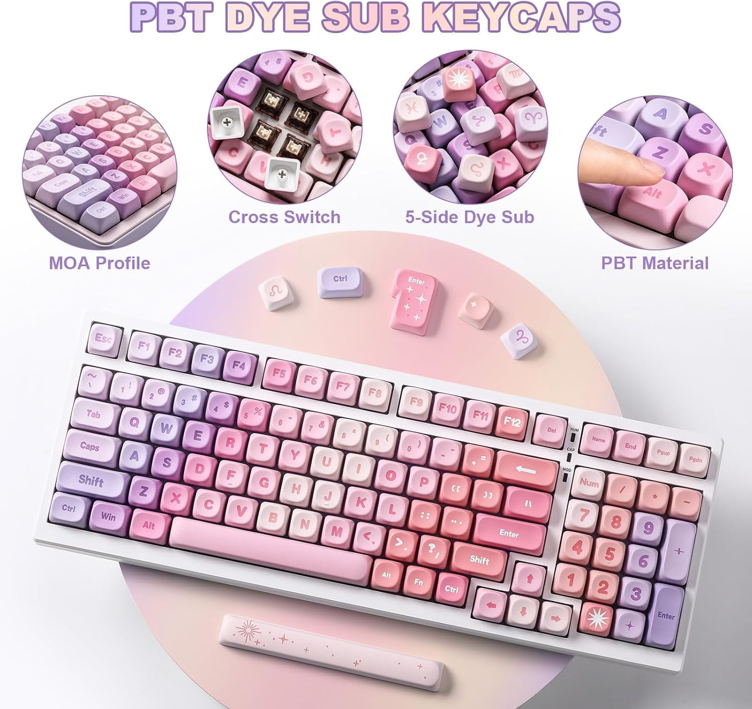 SHIQI-140 Keys MOA Keycaps, Dye-Sublimation PBT Custom Keycap Set for ...