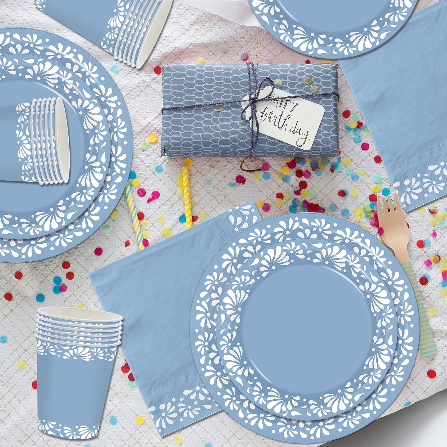 SHIQI-144Pcs Blue Cielito Lindo Party Decoration, Platos De Barro ...