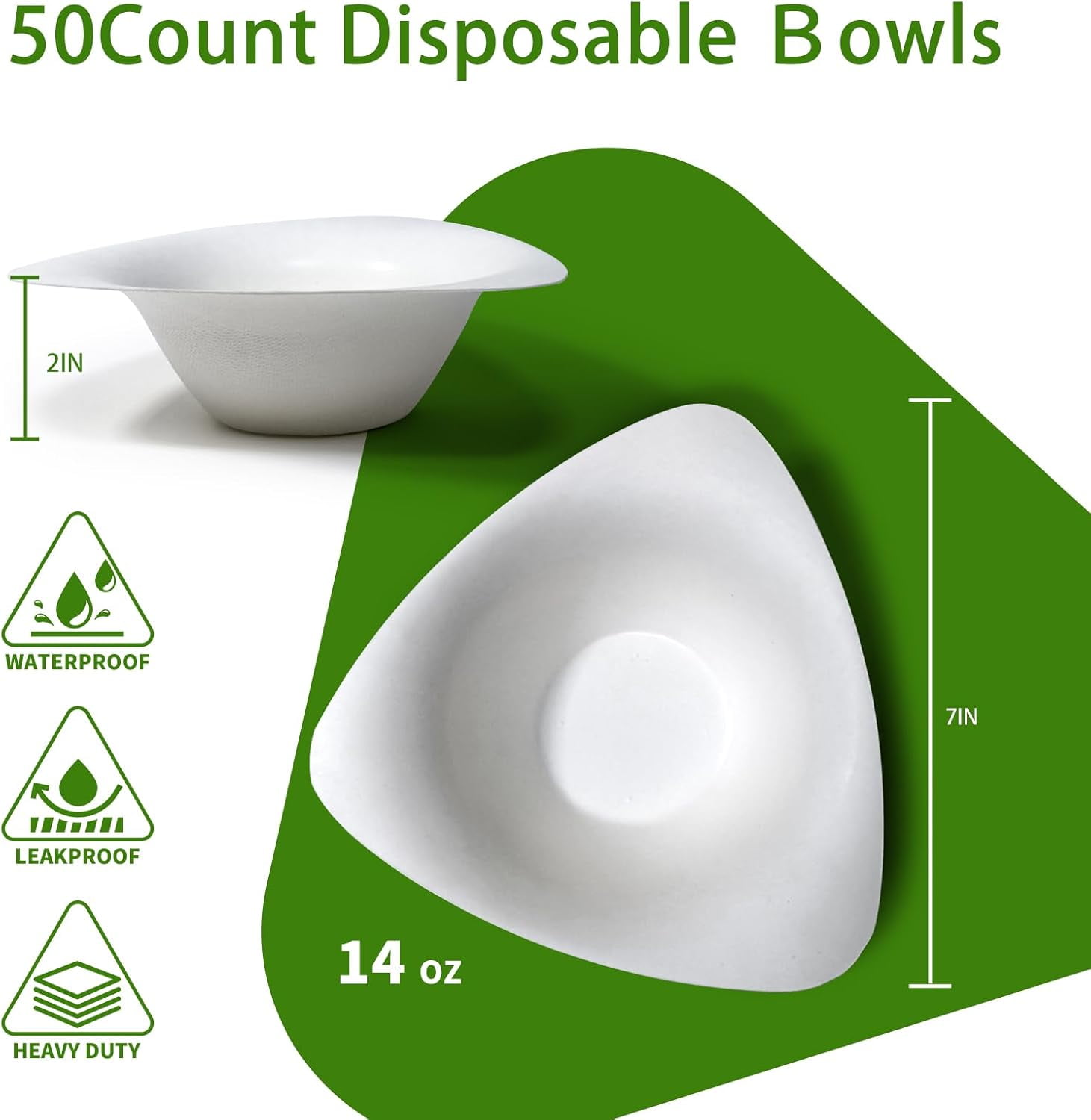 SHIQI--14OZ Triangle Paper Bowls Heavy Duty 100PCS Disposable Bowl ...