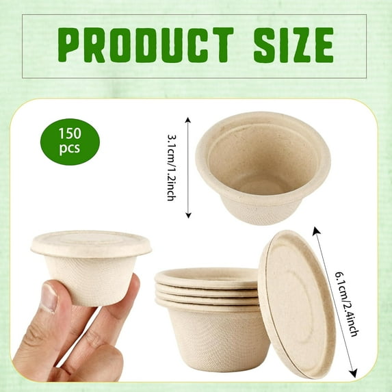 SHIQI-150 Pcs 2 oz Bagasse Fiber Cup with Lids Souffle Sauce Cups ...