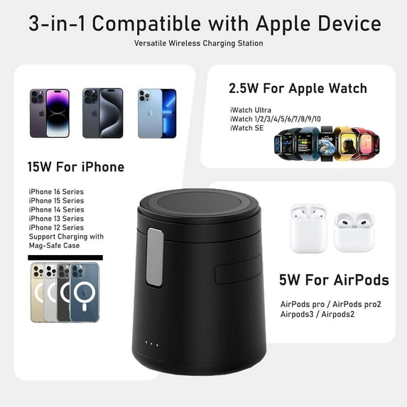 SHIQI-15W Max Wireless Charger Fast Charging, 3 in 1 Charging Station ...