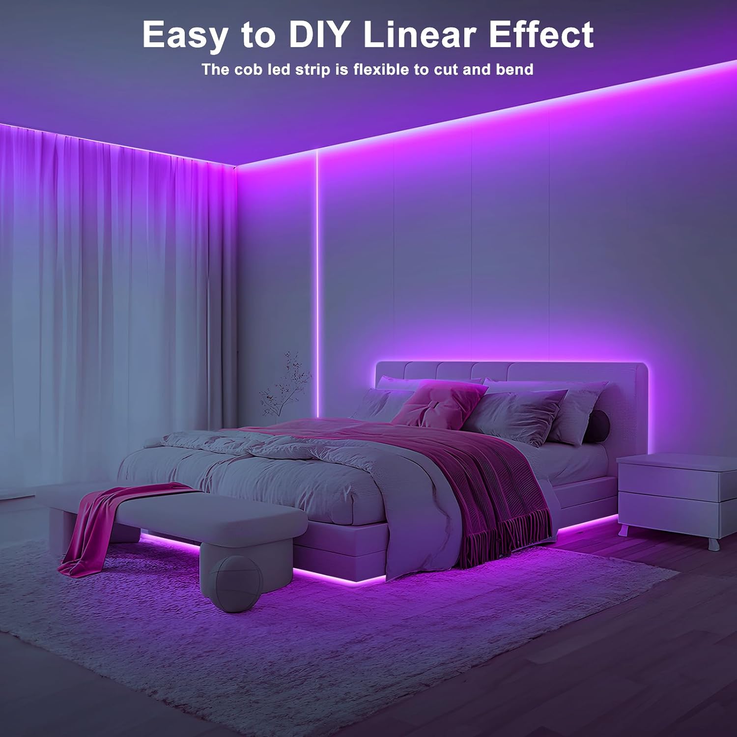 SHIQI-16.4ft Purple COB Led Strip Lights with Remote, Dimmable Bright ...