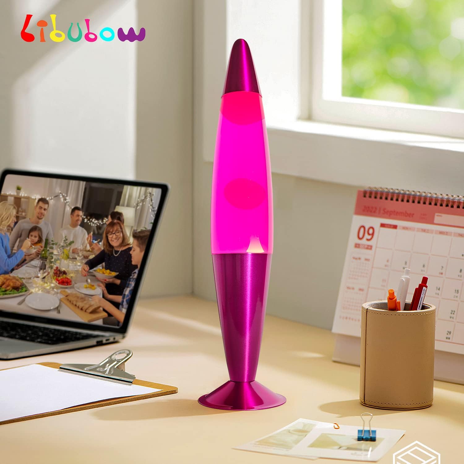 SHIQI-16 Inch Pink Magma Lamp, 2 Bulbs, White Wax Pink Liquid, Relaxing ...