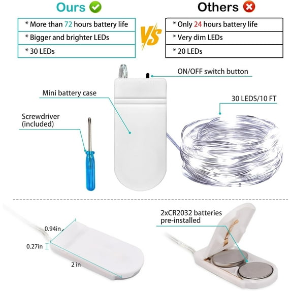 SHIQI-16 Pack 10 ft 30 LEDs Fairy Lights Battery Operated, Waterproof ...