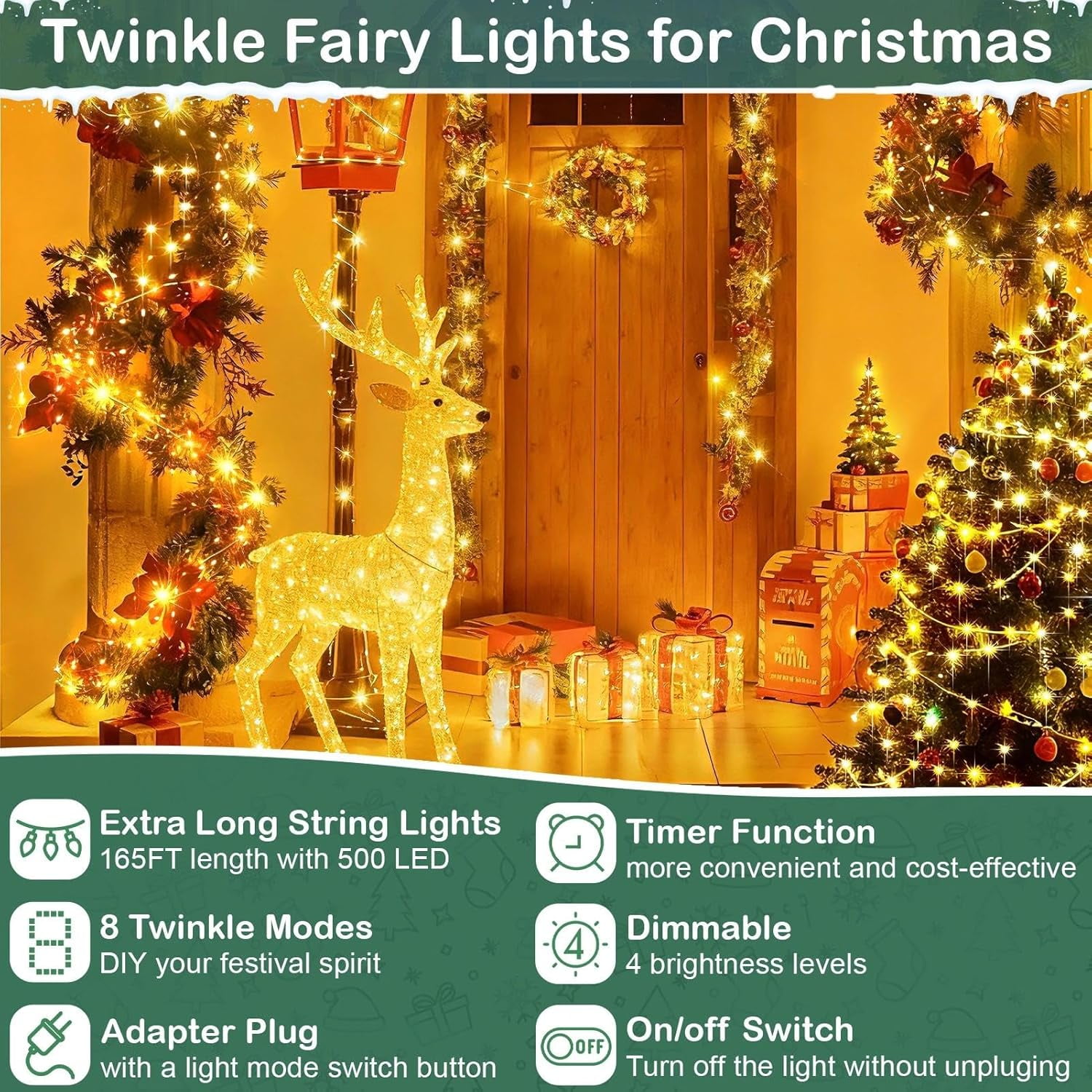 SHIQI-165Ft Ultra Long 500 LEDs String Lights Plug in, with Switch ...