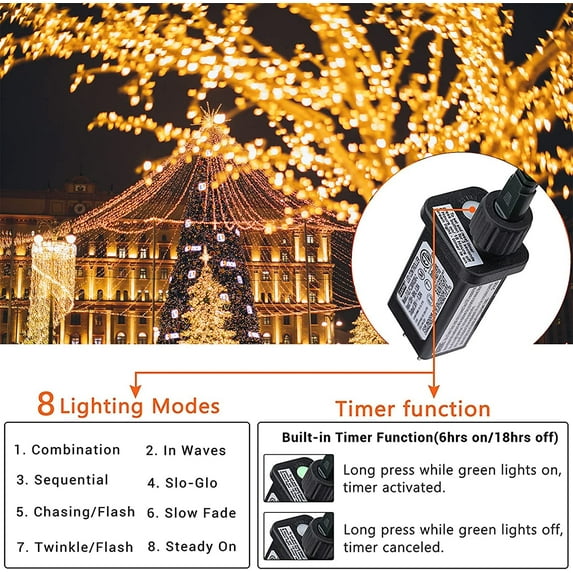 SHIQI-175Ft Christmas Lights Outdoor, 500 LED Christmas String Lights ...