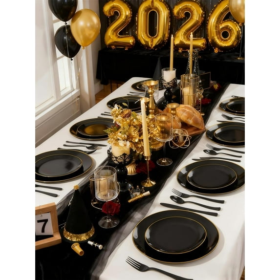 SHIQI-180 Pieces Black Plastic Silverware - Plastic Silverware Set ...