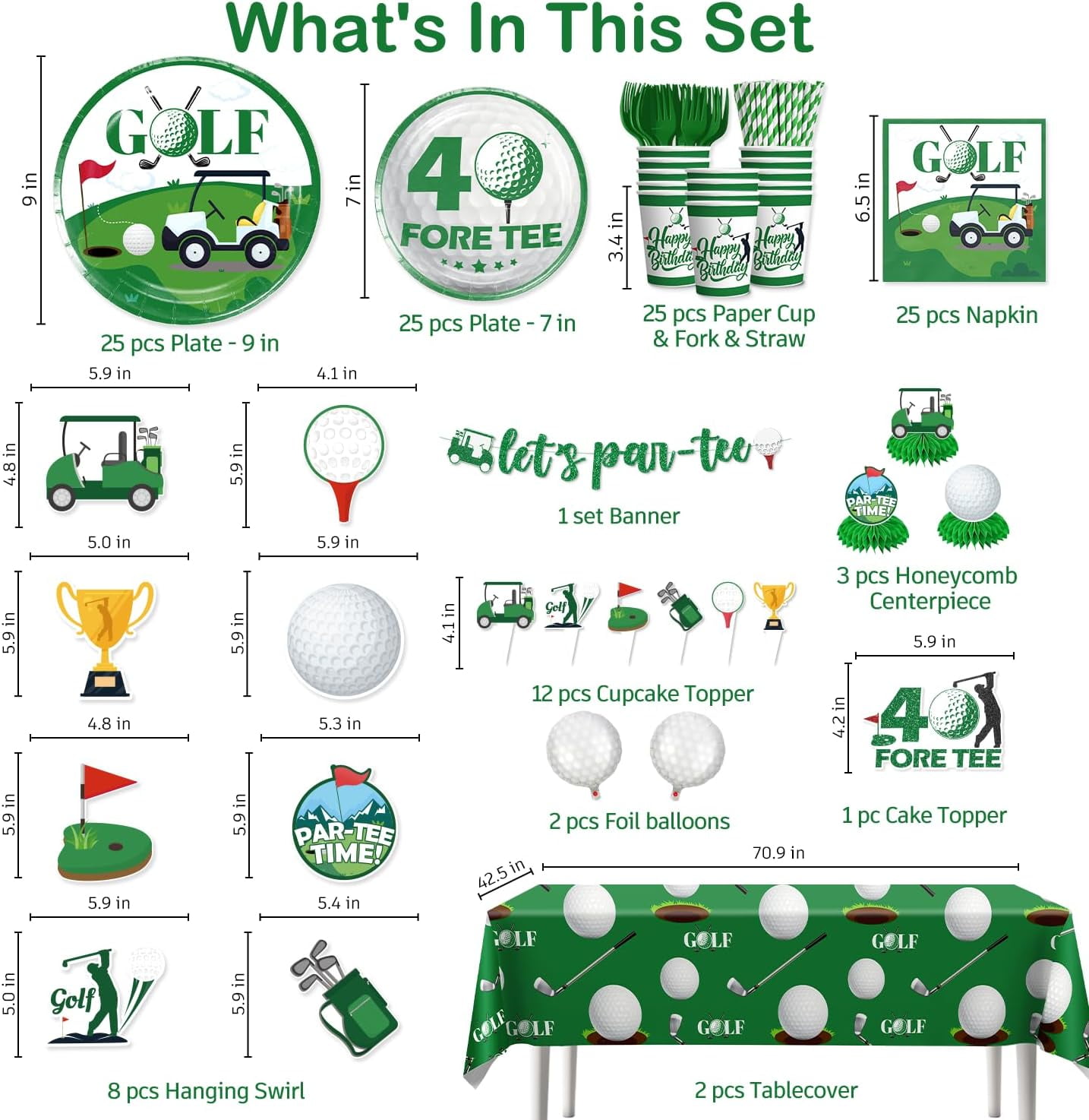 SHIQI-187Pcs Fore Tee Golf Birthday Party Decorations Tableware Set ...