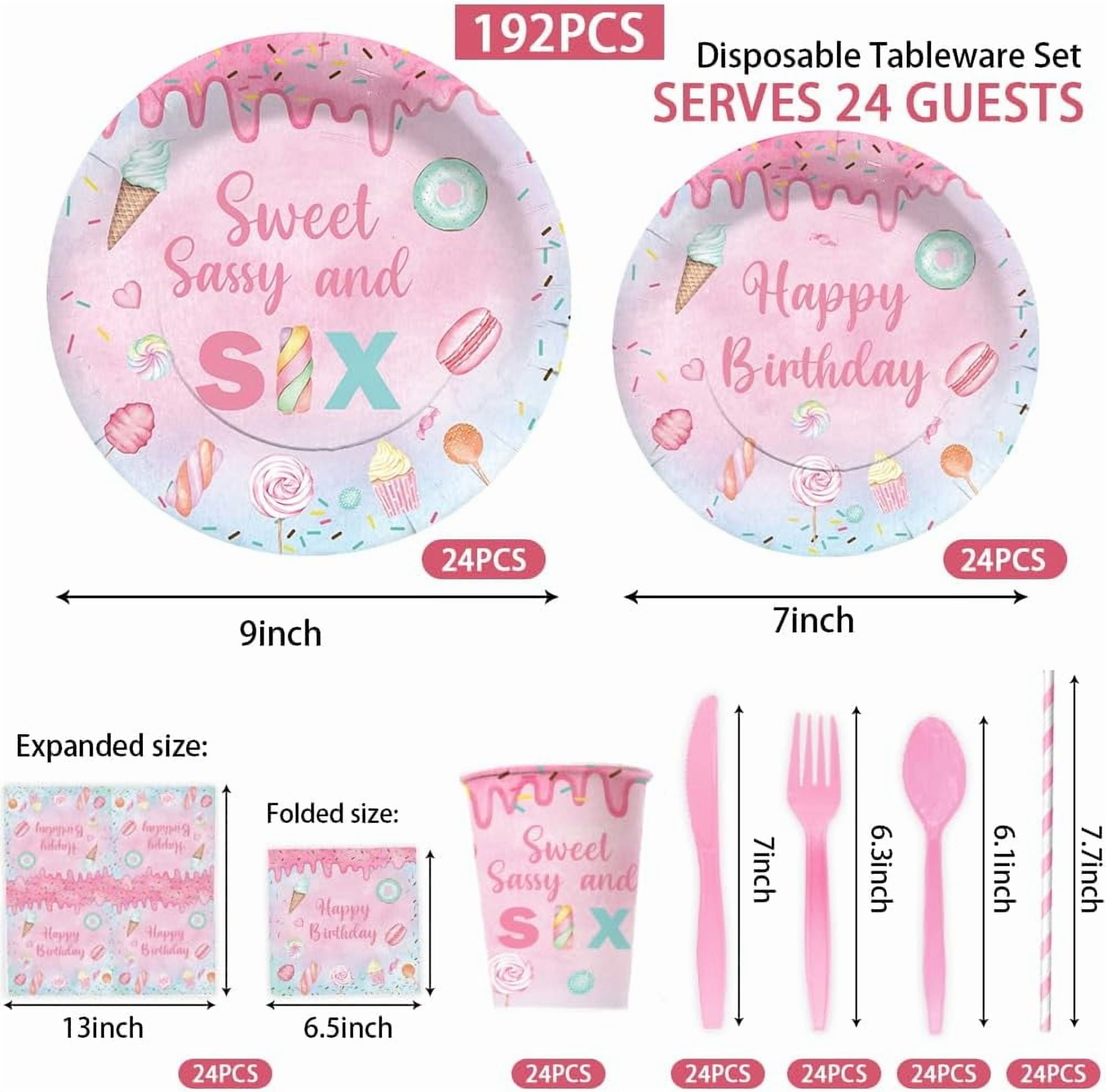 SHIQI-192 Pcs Sweet and Sassy Six Party Tableware Set for 24 Guests ...
