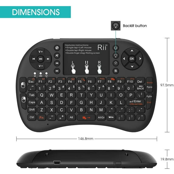 SHIQI-2.4GHz Mini Wireless Keyboard with Touchpad＆QWERTY Keyboard ...