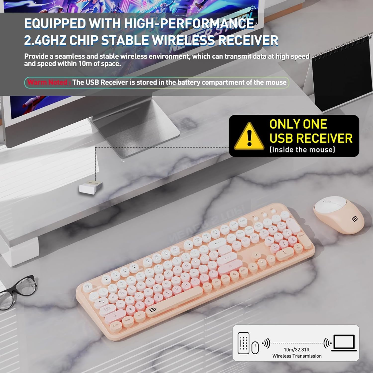 SHIQI-2.4GHz Wireless Keyboard and Mouse Set with Switch Button - Full ...