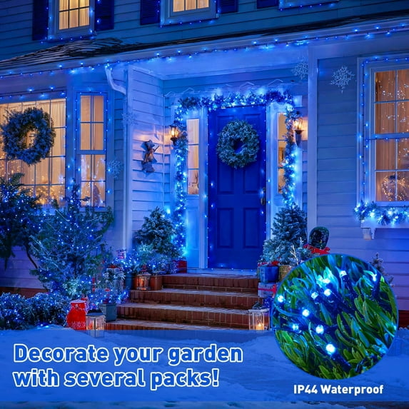 SHIQI-2 Pack 100 LED Blue Christmas Lights Battery Operated, Each 33 FT ...