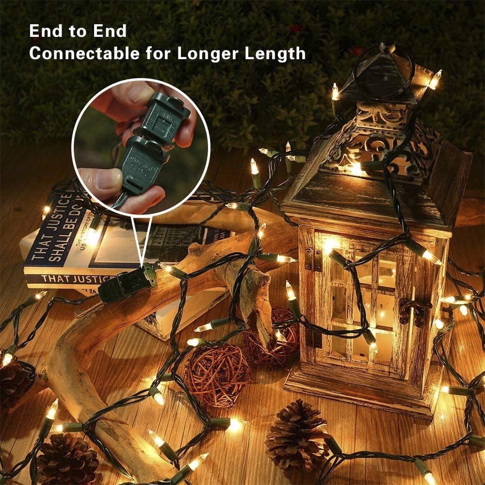 SHIQI-2 Pack 13ft 50-Count Clear Green Wire Christmas Light Set ...