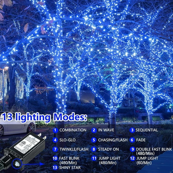 SHIQI-2-Pack 200 LED Extendable Christmas Lights, 66FT Blue Christmas ...