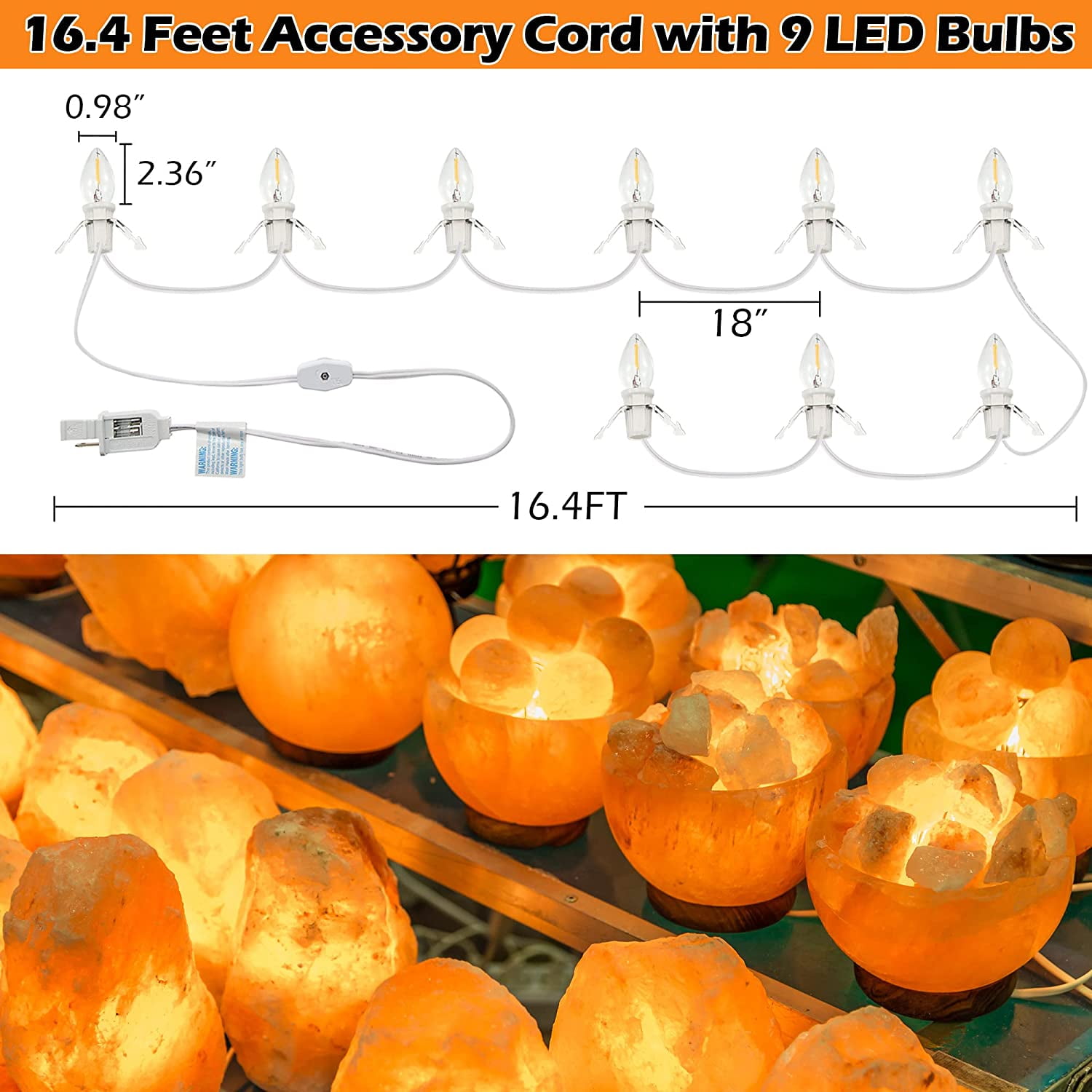 SHIQI-2 Pack Accessory Cord with 18 LED Light Bulb C7 Cord Clip ...
