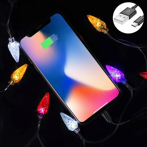 SHIQI-2 Pack Christmas Lights Phone Charging Cable Charger Cord USB-A ...