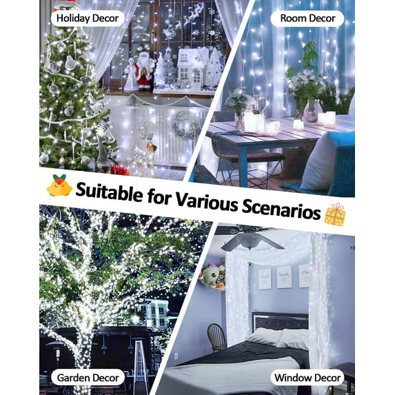 SHIQI-2 Pack Christmas String Lights Battery Operated with Timer, 66FT ...