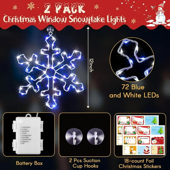 SHIQI-2 Pack Christmas Window Lights, 12 Inch Snowflake Lighted ...