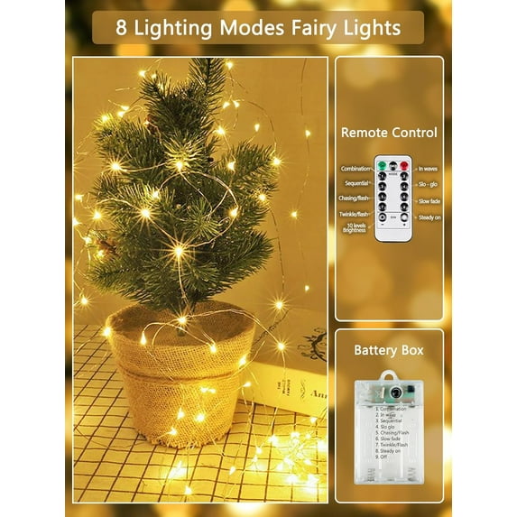 SHIQI-2 Pack Fairy Lights Battery Operated with Remote Control Timer ...