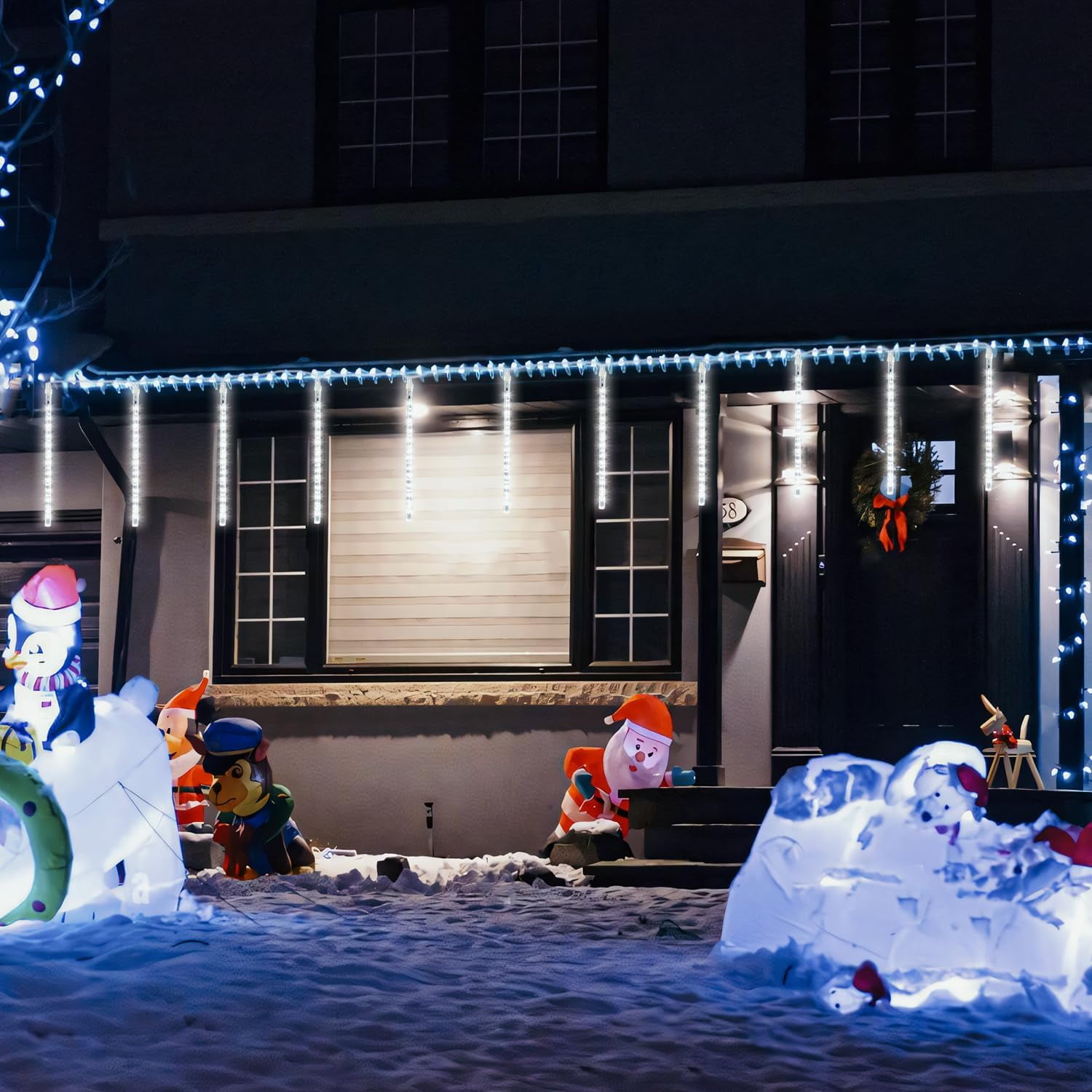 SHIQI-2 Pack Solar Christmas Meteor Shower Lights, 16 Tube 288 LED ...