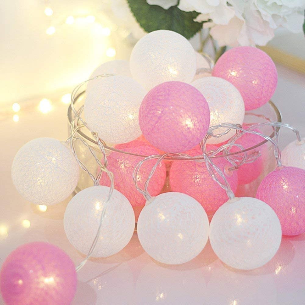 SHIQI-20 Led Pink Ball String Lights,10 Feet Warm Light Cotton Ball Led ...