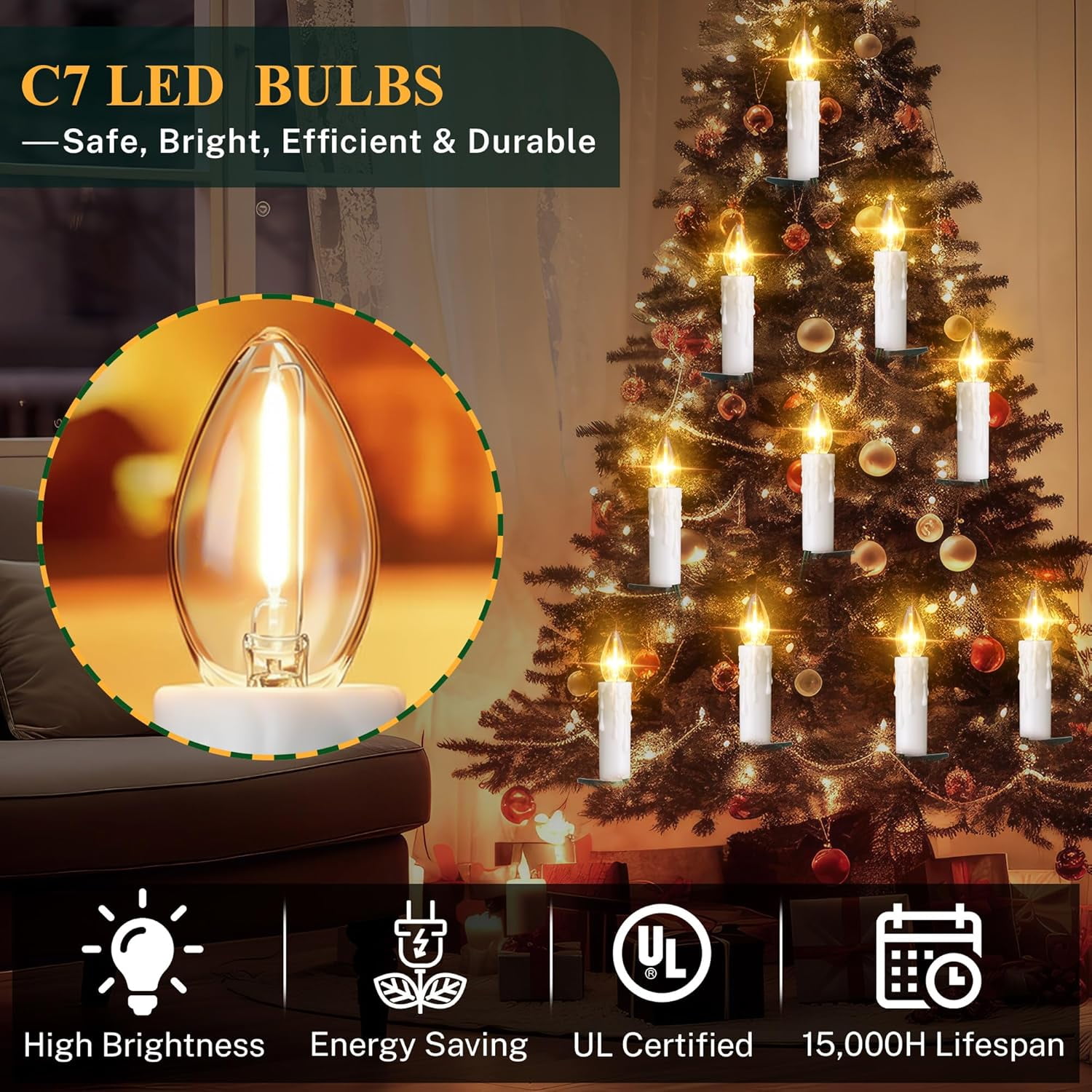 SHIQI-20 Pcs C7 LED Bulbs Clip on Candles for Christmas Trees, Pcs ...