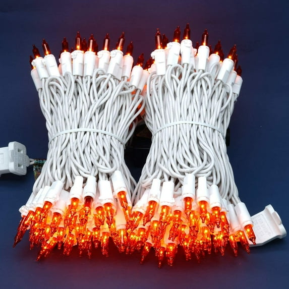 SHIQI-200 Count Orange Christmas Lights, Pack of 2 Strands 100 Count 33 ...
