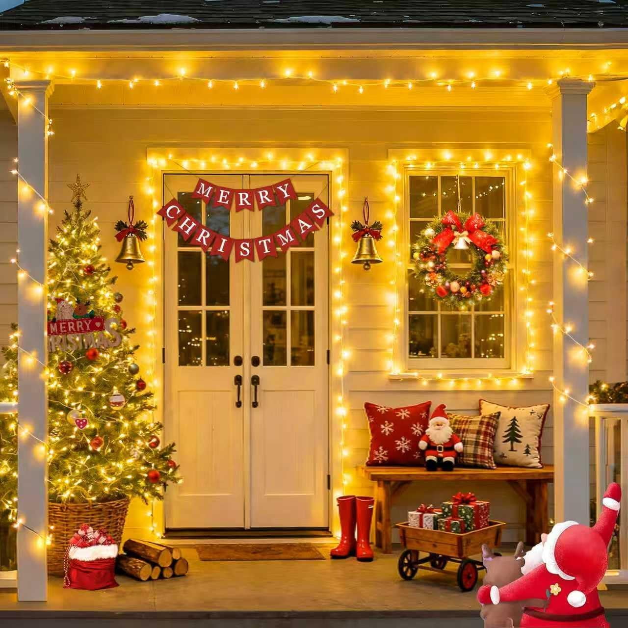 SHIQI-200 LED Christmas Lights Indoor Outdoor, Connectable Warm White ...