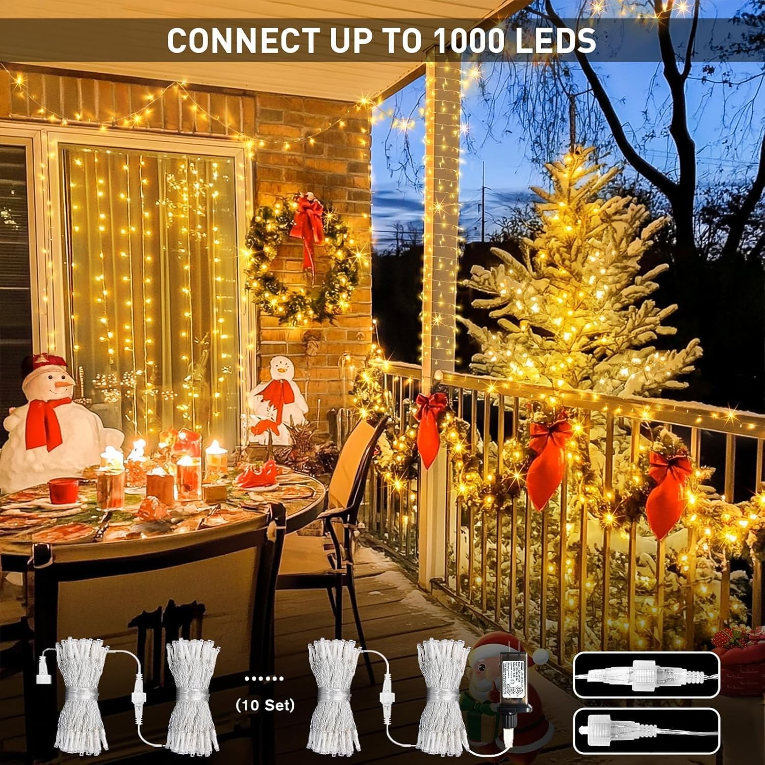 SHIQI-200 LED Christmas String Lights Outdoor Indoor, 66ft Connectable ...