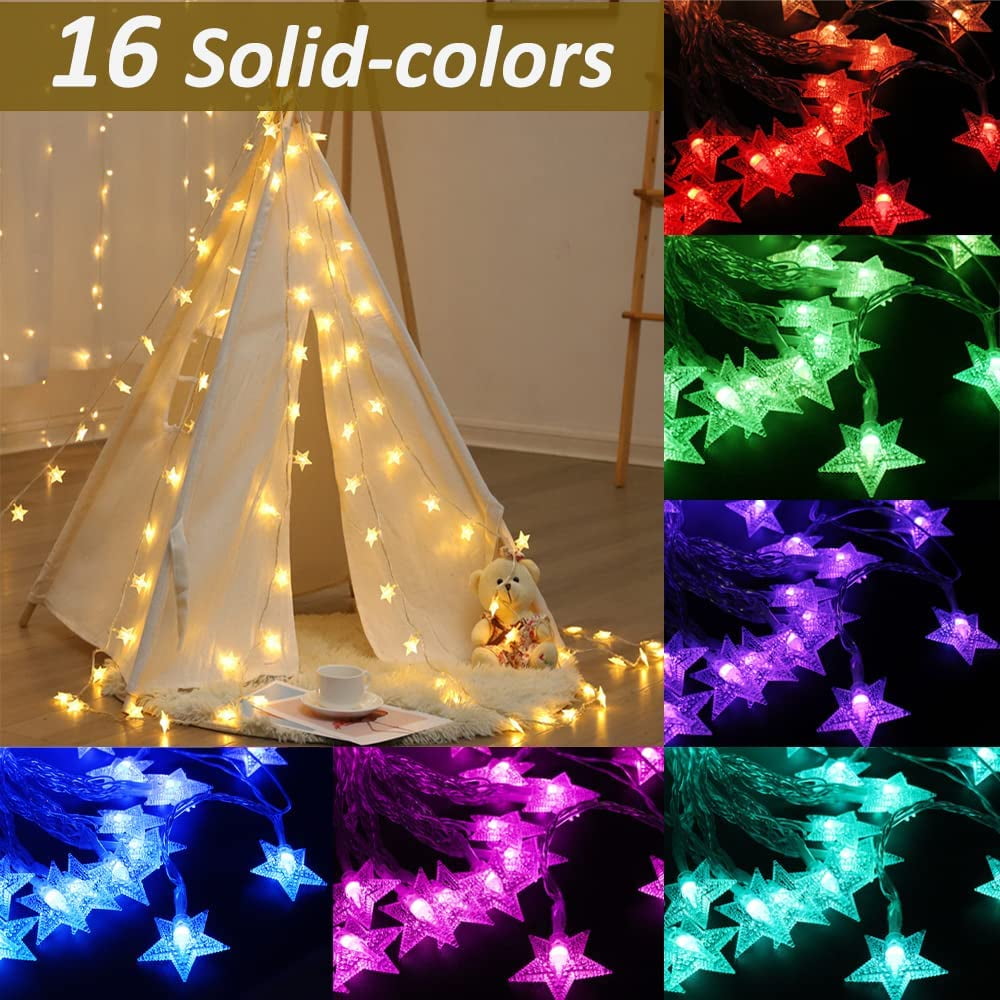 SHIQI-20ft Color Changing Star String Lights for Bedroom 40 LEDs ...