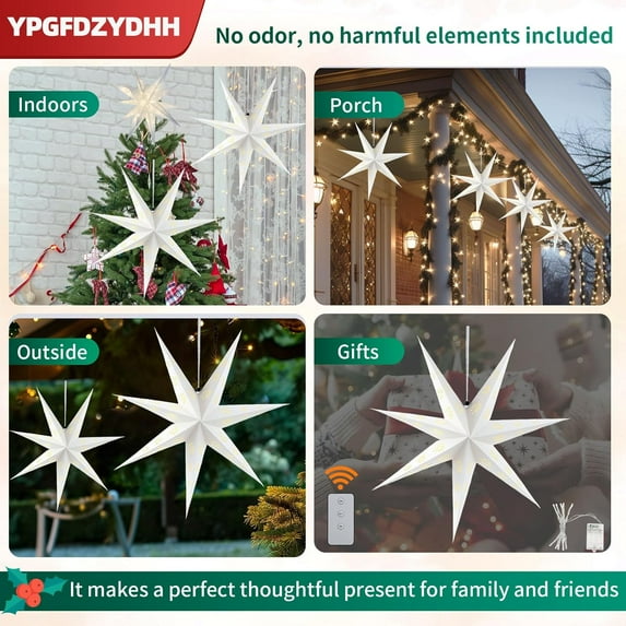 SHIQI-23" Paper Star Lantern with LED Lights, 7-Point Hanging Star ...