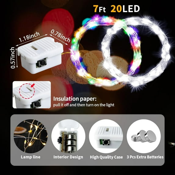 SHIQI-24 Pack Mixed Colors Fairy Lights, Silver Wire String Lights ...