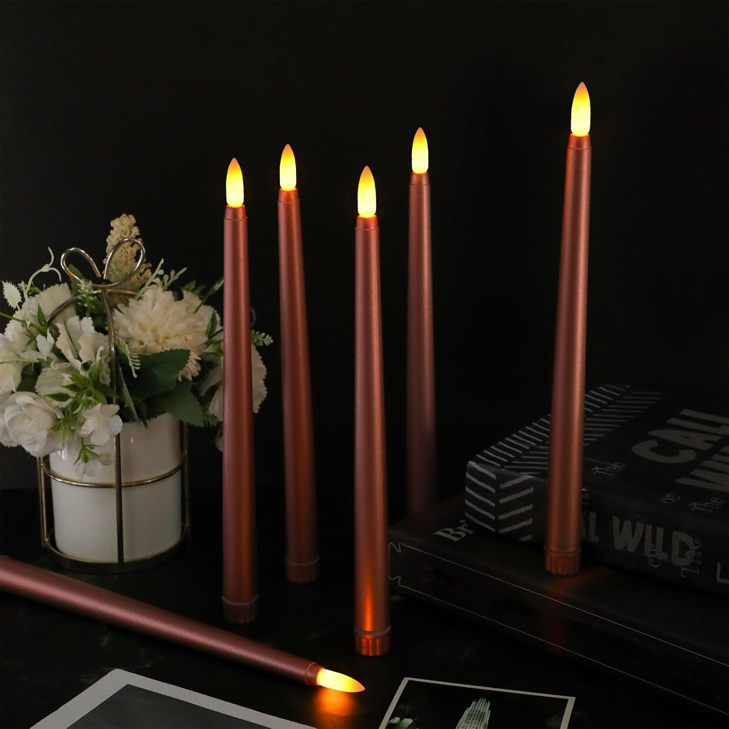 SHIQI-24 Packs Flameless Taper Candles Battery Operated Fake 11 Inch ...