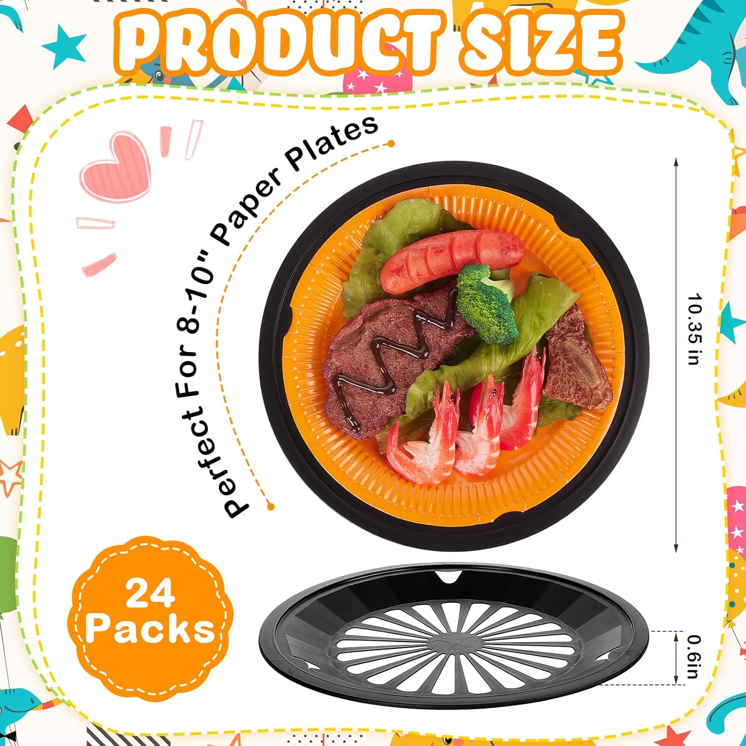 SHIQI-24 Pcs Reusable Plastic Paper Plate Holders 10 Inch Heavy Duty ...