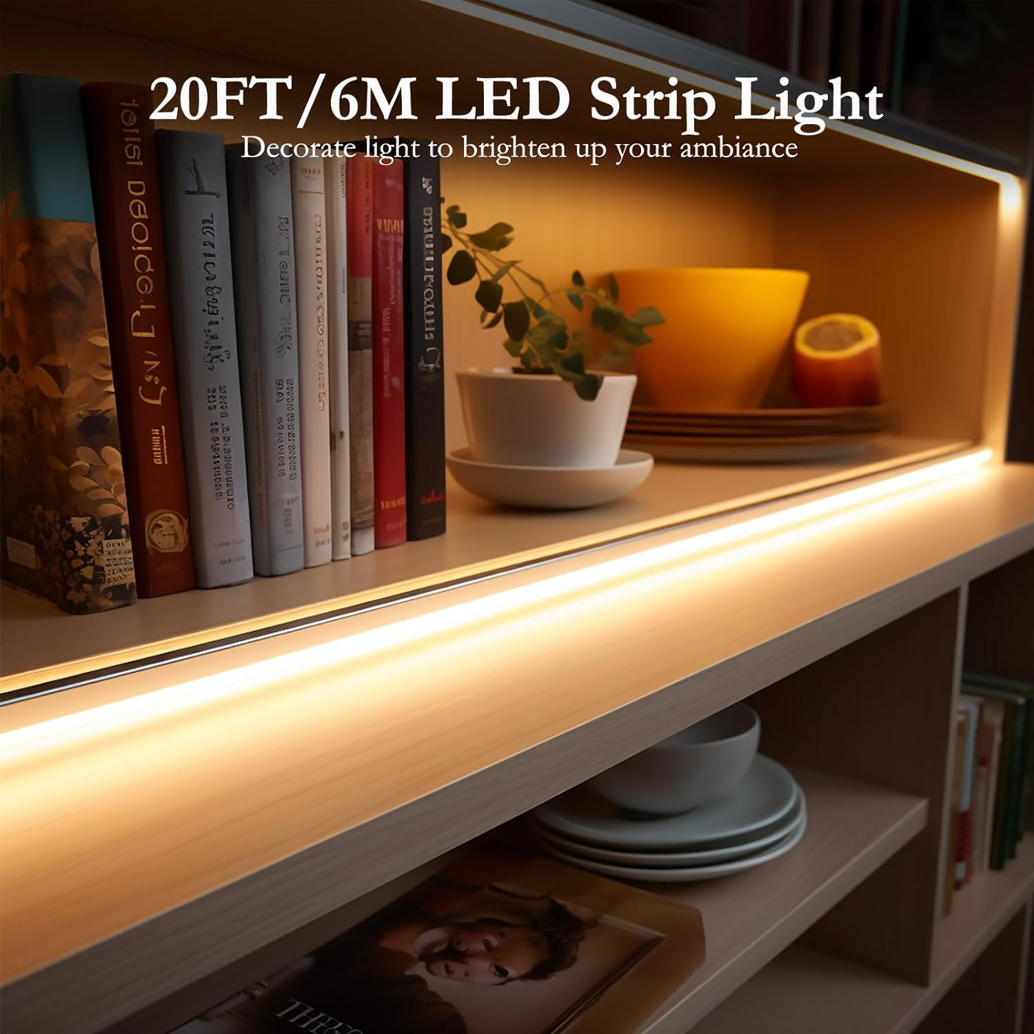 SHIQI-24V COB LED Strip Lights 5000K Daylight White Waterproof 20FT/6M ...