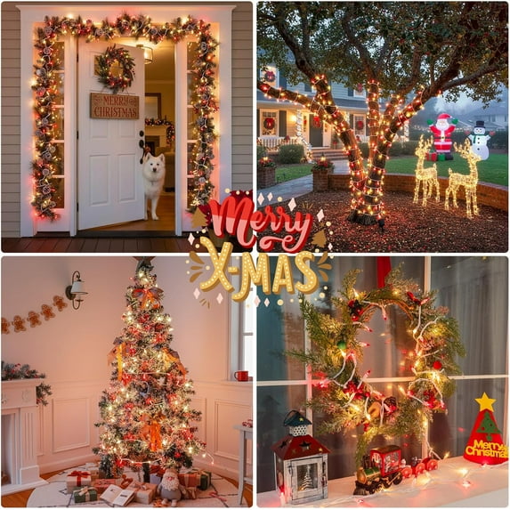 SHIQI-2PACK Red & Warm White Christmas Lights,50Count 13FT Christmas ...