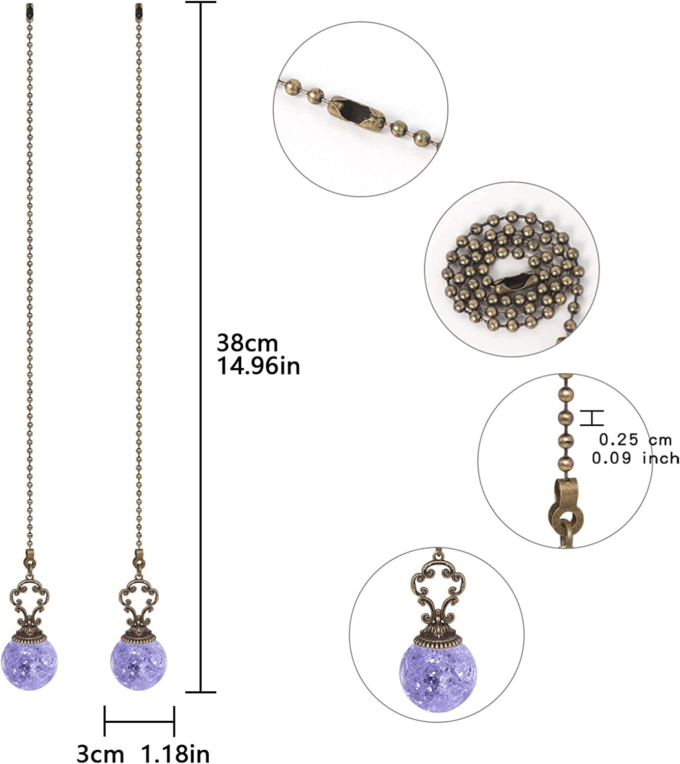 SHIQI-2PCS Purple Ceiling Fan Pull Chain Light Pull Chain Pull String ...