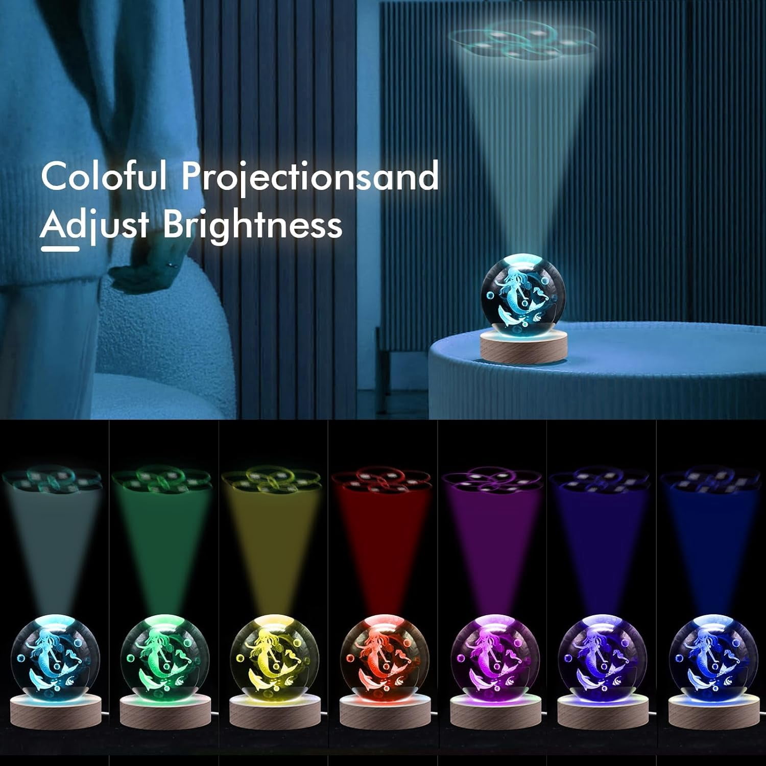 SHIQI-3.15in 3D Mermaid Nightlight, Mermaid Lamps for Girls Bedroom ...
