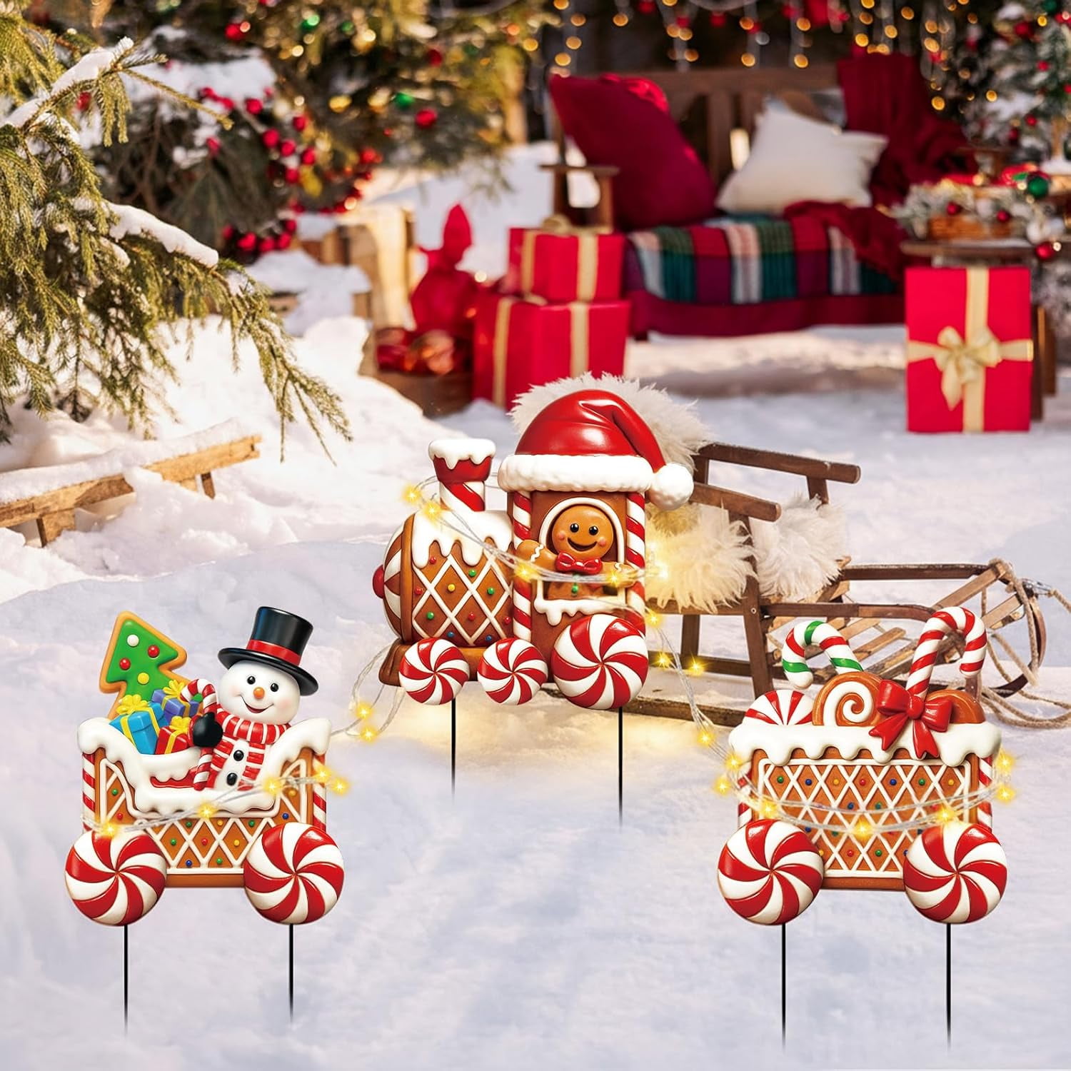 SHIQI-3 Pack 23 Inch Christmas Metal Stakes, Large Christmas ...