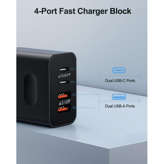 SHIQI-[3 Pack] USB C Wall Charger, 40W 4-Port USBC Charger Dual USB-C ...