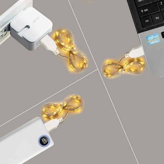 SHIQI-3 Pack USB Fairy Lights USB Powered String Lights Warm Yellow 2 ...
