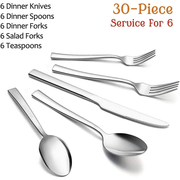SHIQI-30-Piece Silverware Set, Stainless Steel Flatware Set Service for ...
